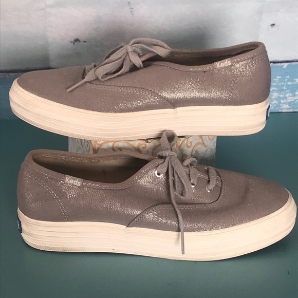 Keds | Shoes | Keds Grey Silver Metallic Triple Platform Lace Up ...